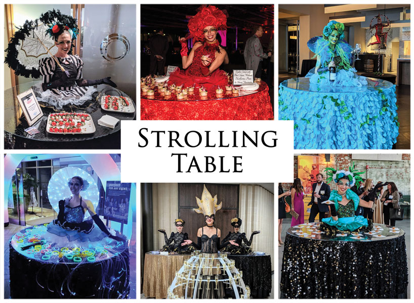 Hire a Strolling Table, Human Table, or Roving Table for Special Events